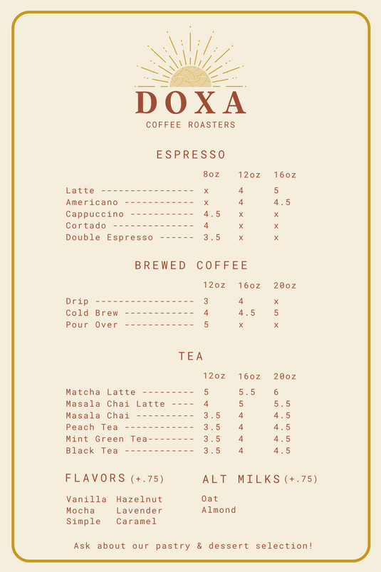 Menu – Doxa Coffee Roasters