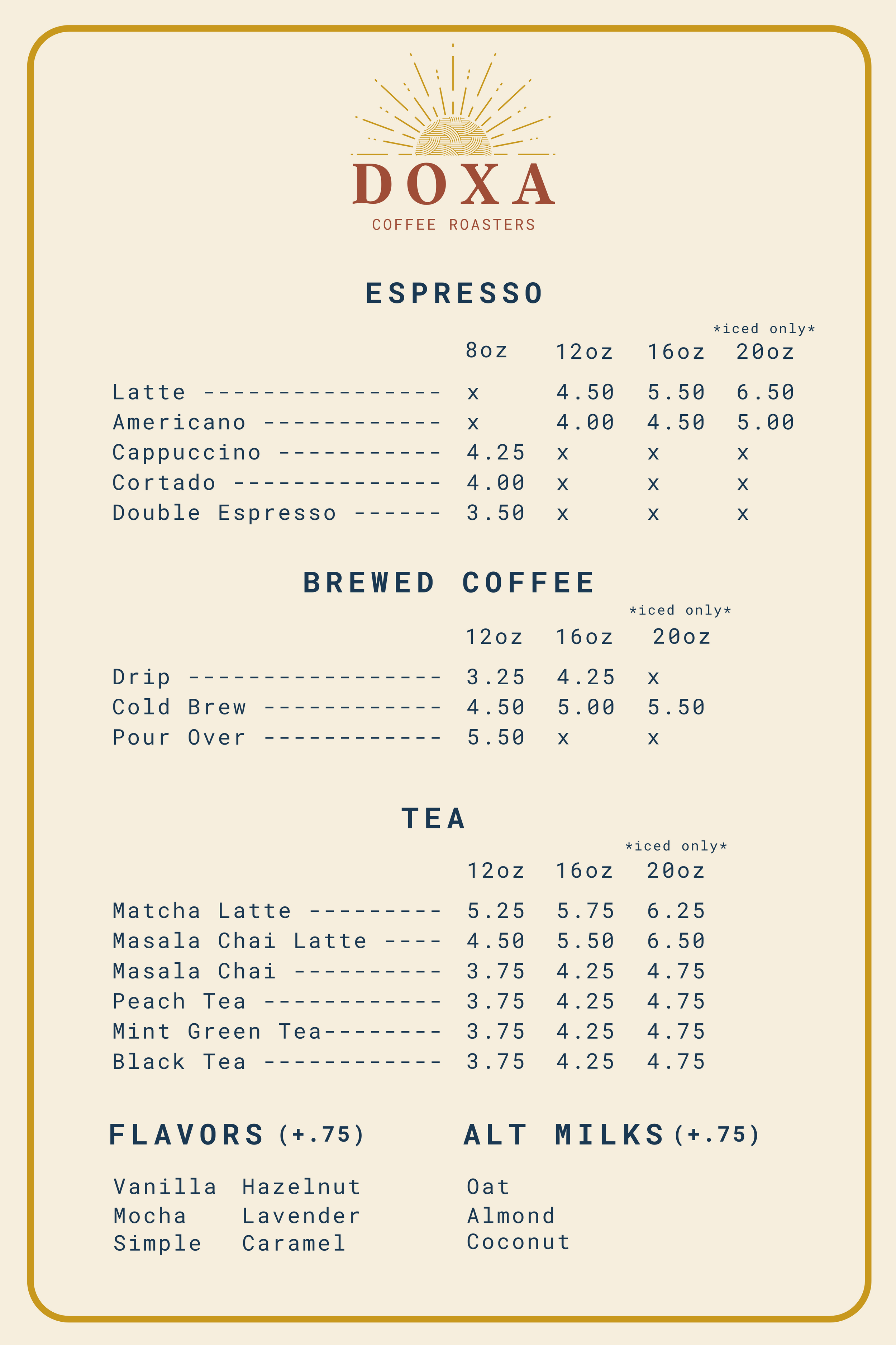 MENU – Doxa Coffee Roasters